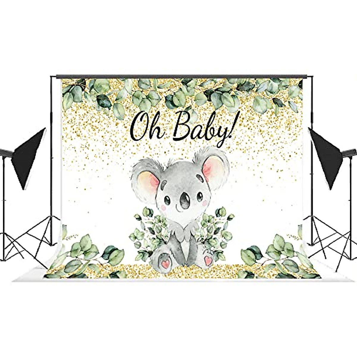 Lofaris Cute Koala 1st Birthday Party Backdrop Greenery Boy First Birthday Background Oh Baby Baby Shower Party Decor Cake Table Banner 7x5ft