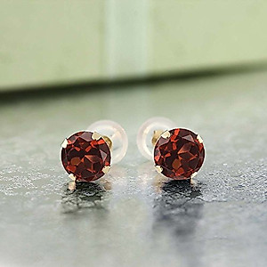 Gem Stone King 14K Gold Gemstone Birthstone Solitaire Stud Earrings | Round 6MM | Gold Earrings for Women