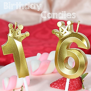 50th Birthday Candles for Cake, Number 50 Gold Candles with Crown, 3D Design Birthday Cake Topper for Women Men Birthday Party Wedding Anniversary Celebration Decorations Supplies