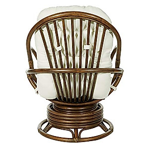 OSP Home Furnishings Kauai Swivel Rocker Chair with Brown Rattan Frame, Linen Fabric