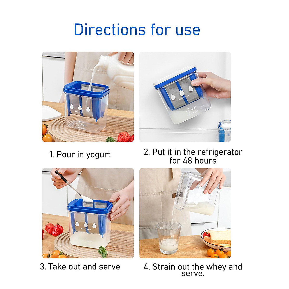 Greek Yogurt Maker, Greek Yogurt Maker Food Strainer with Extra Fine Mesh Stainless Steel Strainer, Reusable Whey Separator Yogurt Milk Filter Kitchen Tools for Home