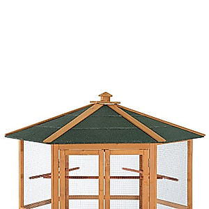 PawHut 69" Large Wooden Hexagonal Outdoor Aviary Flight Bird Cage with Covered Roof