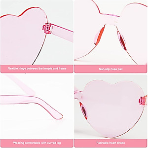 AEAHALY 10 Pairs Pink Heart Sunglasses Bulk for Women and Kids, Rimless Heart Shaped Sunglasses Bulk Women, Pink Heart Glasses Effect Bachelorette Bride Party Favor