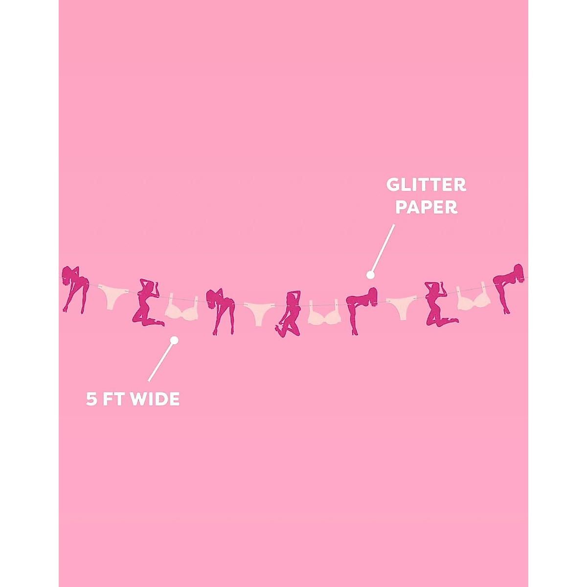 xo, Fetti Bachelorette Party Banner - Pink, 5 Ft. | Female Dancer Stripper Bach Party Decorations, LGBTQ Bridal Shower Gift, Engagement Party, Bridesmaid Favors, Gag Gift