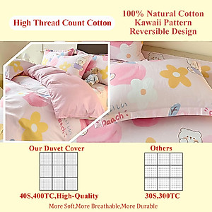 OranFran 100% Cotton Kids Duvet Cover,Pink Peach Duvet Cover Set,Kawaii Bedding Set Twin,Cute Comforter Cover for Girls Boys(Peach,Twin)