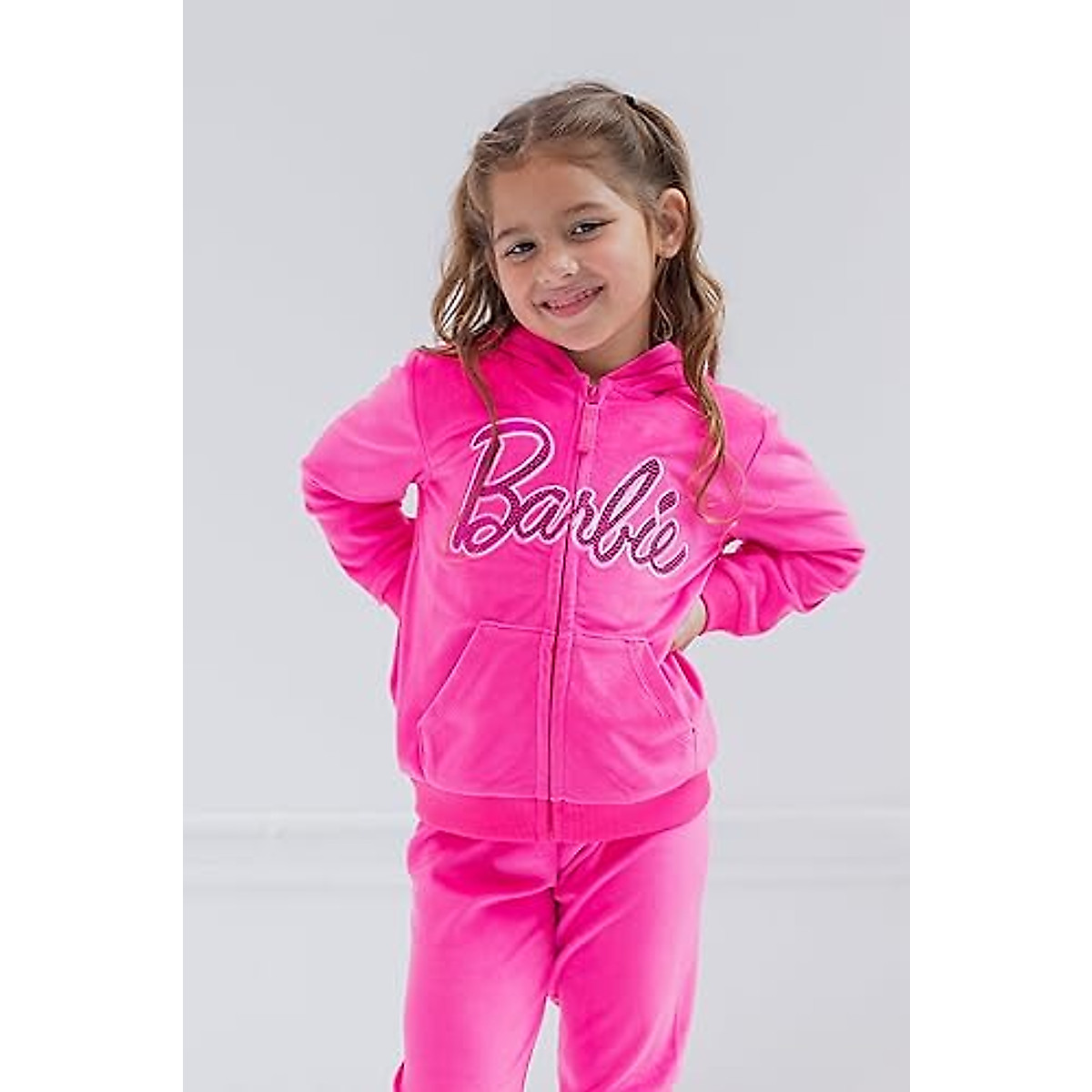 Barbie Toddler Girls Velour Zip Up Hoodie Pants Outfit Set Pink 5T
