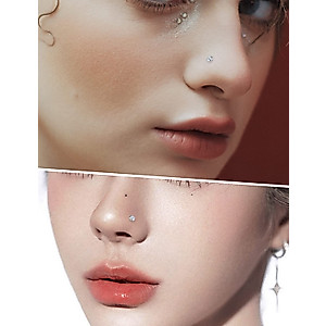 Kridzisw 18G Nose Rings Studs Piercing Jewelry for Women Stainless Surgical Steel Diamond Hypoallergenic Straight Stud Nose Nostril Ring Pin Bone Piercing Jewelry Pack Set for Women Men CZ Silver 3mm