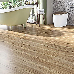 Livelynine 32-Tiles 6X36 Peel and Stick Floor Tile Wood Look Waterproof Vinyl Flooring Self Adhesive Wood Planks PVC Laminate Flooring Renter Friendly Floor Tiles Sticky Tiles Natural Vinyl Plank