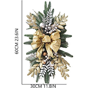 1pcs Cordless Prelit Stairway Swag Trim,Christmas Swag Wreaths for Front Door Holiday Wall Window Hanging Ornaments for Indoor Outdoor Home Xmas Decor (Gold)