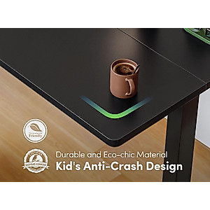 FEZIBO Crank Height Adjustable Desk, 48 Inches Manual Standing Desk, Writing Table with Handle, Home Office Desk with Black Frame/Black Table Top