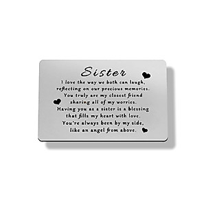 Sister Engraving Wallet Card Sister Gifts from Sister Brother Soul Sisters Bestie Gift for Women Birthday Gifts for Little Sisters Friendship Gifts for Friend BFF Gifts Christmas Thanksgiving Present