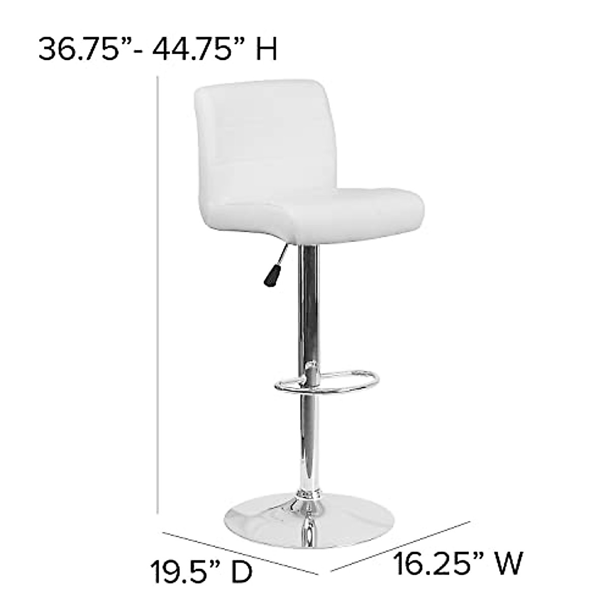 Flash Furniture Contemporary White Vinyl Adjustable Height Barstool with Rolled Seat and Chrome Base