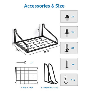 Pots and Pans Organizer - MUDEELA Hanging Pot Rack with 10 Hooks Wall Mounted Pot Pan Rack, Kitchen Wall Shelves for Cookware, 2 DIY Methods, Ideal for Pots Set, Utensils, Cookware