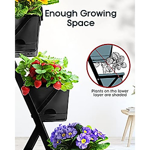 KING BIRD 4ft Vertical Raised Garden Bed 5 Tiers Planter Box Freestanding Garden Planter Outdoor and Indoor with Removable Tray for Growing Vegetables Herbs Flowers on Patio Balcony Black
