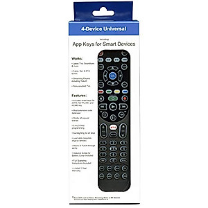 4-in-1, 4-Device IR Universal Remote Control with Macro, Learning, Backlit, Netflix Apps Keys for All TVs, Streaming Players, BluRay Player, Audio, Cable, Roku, Apple TV and More - Anderic RRU401