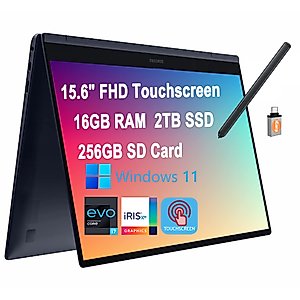 Samsung Galaxy Book Pro 360 2-in-1 Laptop 15.6" FHD AMOLED Touchscreen Intel Evo Platform Core i7-1165G7 16GB RAM 2TB SSD 256GB SD Card Backlit Fingerprint S Pen Thunderbolt 4 Win 11 (Renewed)