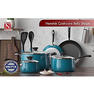 Cook N Home Nonstick Saute Fry Pan Set, 8, 9.5, and 11-Inch Kitchen Cooking Frying Saute Pan Skillet, Induction Compatible, Turquoise, 3-Piece