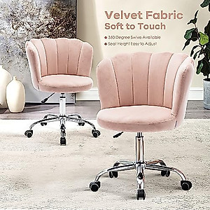 Recaceik Velvet Home Office Chair, Modern Adjustable Swivel Shell Desk Chair for Living Room Upholstered Cute Vanity Chair with Wheels, Comfy Task Chair Accent Chair for Living Room
