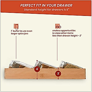 Pinnacle Cookery Spice Drawer Organizer for Kitchen - Bamboo Spice Rack Organizer for Drawer - 15x13 Space Saving Seasoning Organization Storage Tray