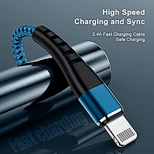 Essri 2Pack for iPhone Charger Cord 10FT, Lighting Cable 10 Feet to USB Charging Cable, Nylon Braided Charging Cord 10 Foot Compatible with iPhone 14 13 12 11 X XS XR 15 Pad - Blue
