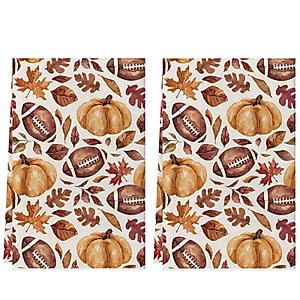 ZAEW Fall Football Maple Leaf Pumpkin Kitchen Towels Autumn Decorations Dish Towels 18x26 Inch Hand Towels Set of 2