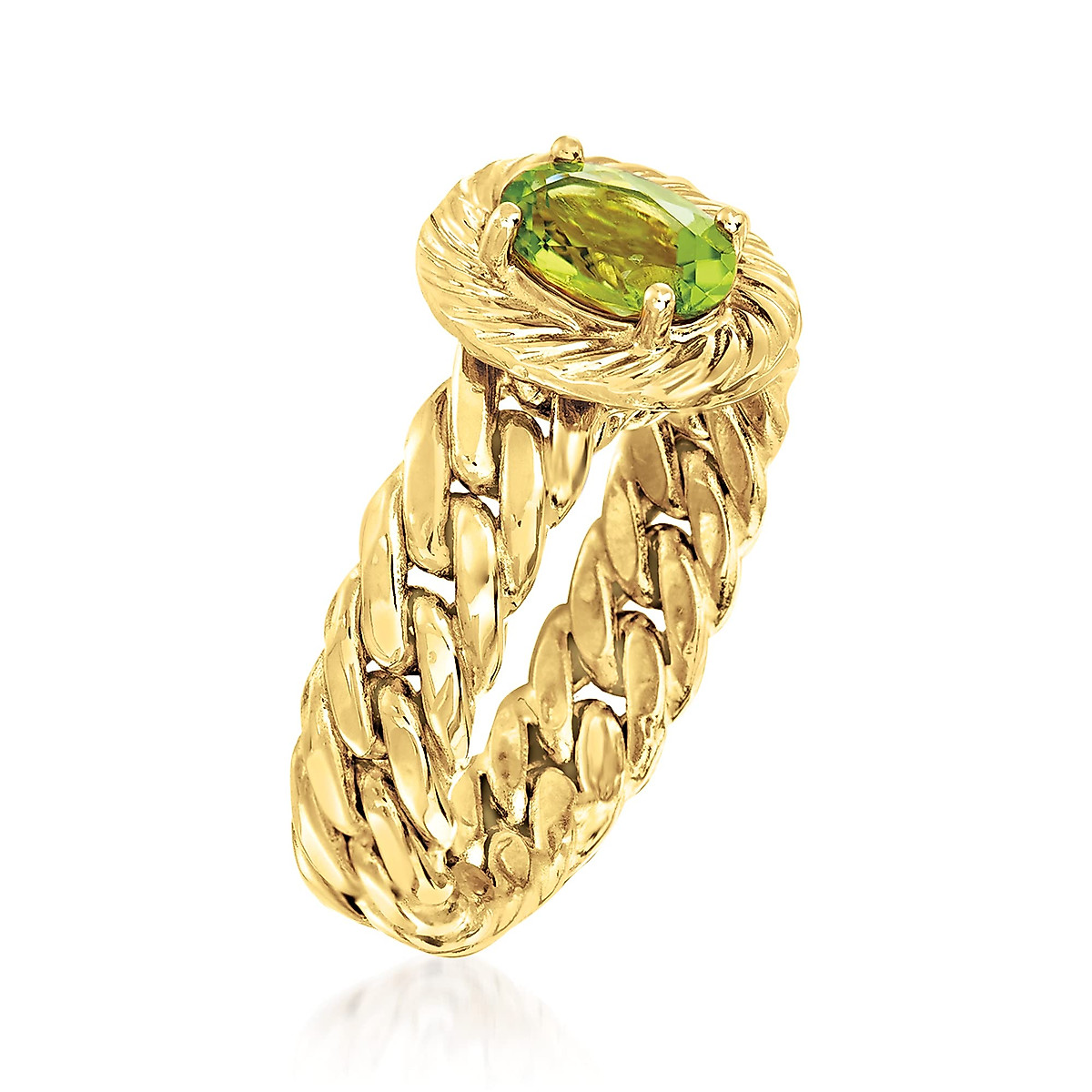 Ross-Simons 0.70 Carat Peridot Curb-Link Style Ring in 14kt Yellow Gold. Size 8