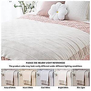 BATTILO HOME White Throw Blanket for Couch, Knitted Cream Throw Blankets for Bed, Decorative Woven Throws with Tassel, Soft Warm Off White Blanket for All Season(White, 50"x 60")