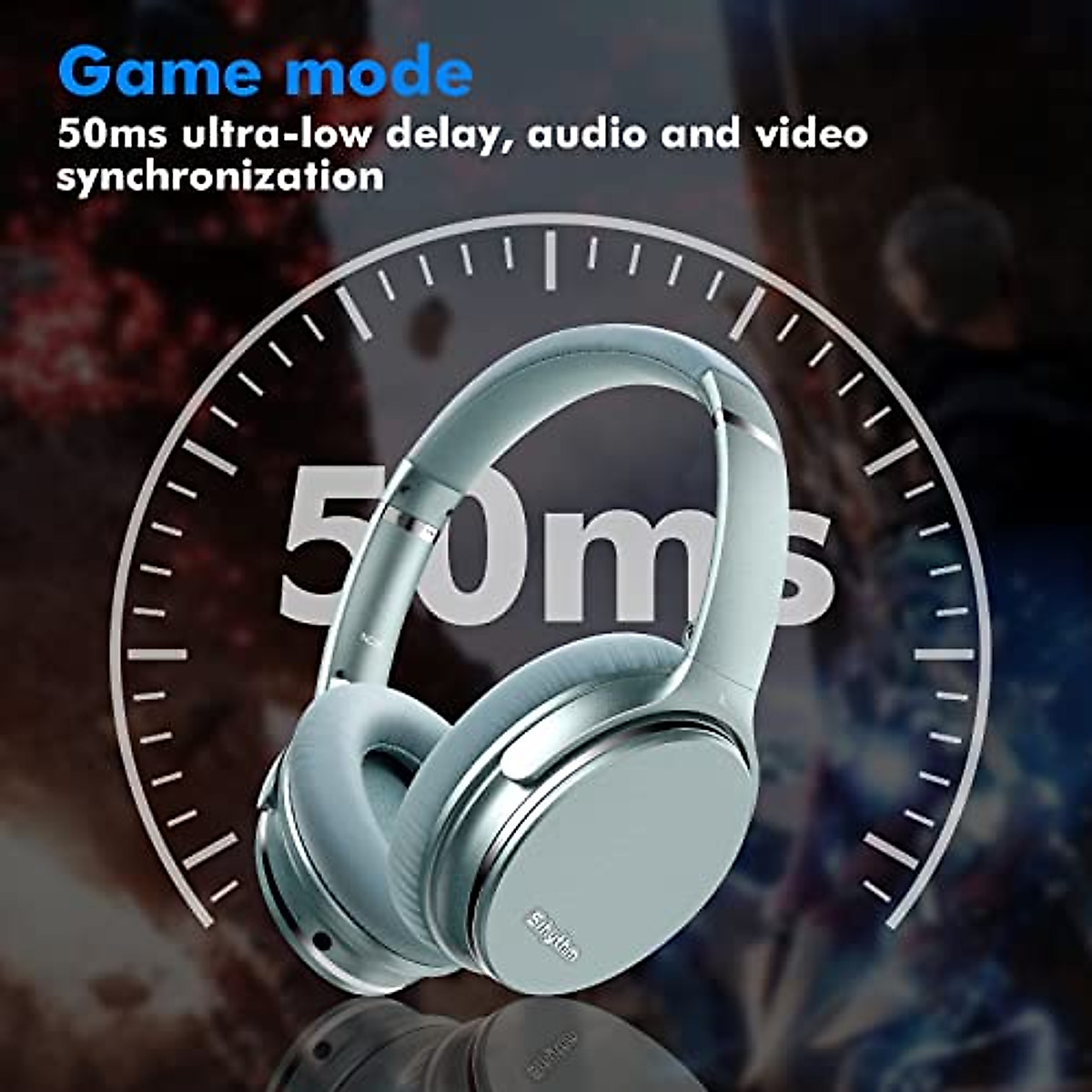 Srhythm NC35 Noise Cancelling Headphones Wireless Bluetooth 5.3, Fast Charge Over-Ear Lightweight Headset with Microphones,Mega Bass 50+ Hours’ Playtime