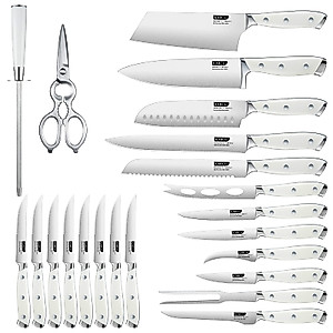 Knife Set, Karcu 23-Piece German Steel Forged Kitchen Knife Block Set, Acacia Block