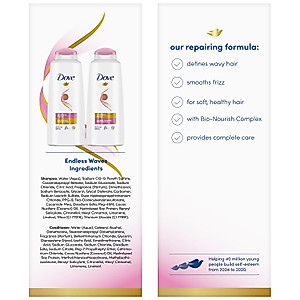 Dove Shampoo and Conditioner Set, Endless Waves – Anti-Frizz Hair Products for Wavy Hair, Curl Defining, 20.4 Oz Ea