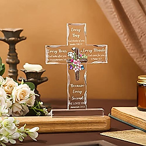 Acrylic Christian Standing Cross Inspirational Gifts with Bible Verse and Prayers Sunflower Religious Scripture Gifts for Women Men Friends Mom Wife Friends Colleague (Fresh Style)