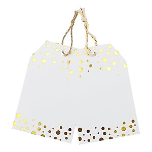 jijAcraft 100Pcs Blank Gift Tags with String, Foil Gold Dots Gift Tags, Personalized Paper Gift Wrap Tags for Wedding, Baby Showers, Birthday, Thanksgiving, Christmas (3.3" × 2.2")