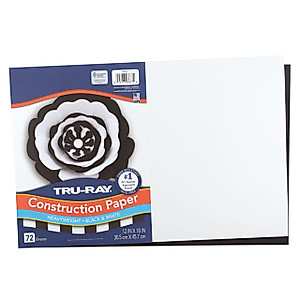Tru-Ray Premium Construction Paper, Black & White, 12" x 18", 72 Sheets
