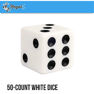 Regal Games - 6-Sided Urea Game Dice Set - Standard 16mm Size - 50 Count - White - Perfect for Group Events, Bulk Buying