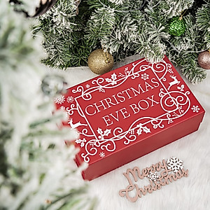 WRAPAHOLIC 1 Pcs Christmas Gift Box with Lid - 13.3 x 9 x 4 Inches Red and White Christmas Eve Box Lettering Design Gift Box, Collapsible Gift Box with Magnetic Closure and 2 Pcs Tissue Paper