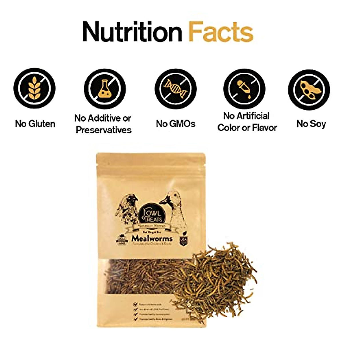Fowl Treats Naturally Fortified Mealworms - Protein Rich Supplements Suitable for Hens and Ducks, Contains USA Grown Ingredients – Helps with Bone Strength, Feathers & Molt – 8oz