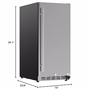 HCK Beverage Refrigerator 15 Inch, Under Counter Beverage Fridge with Stainless Steel Door, 3.18 cu.ft Built-in and Freestanding Outdoor Mini Fridge for Patio, Outdoor Kitchen, Soda and Beer