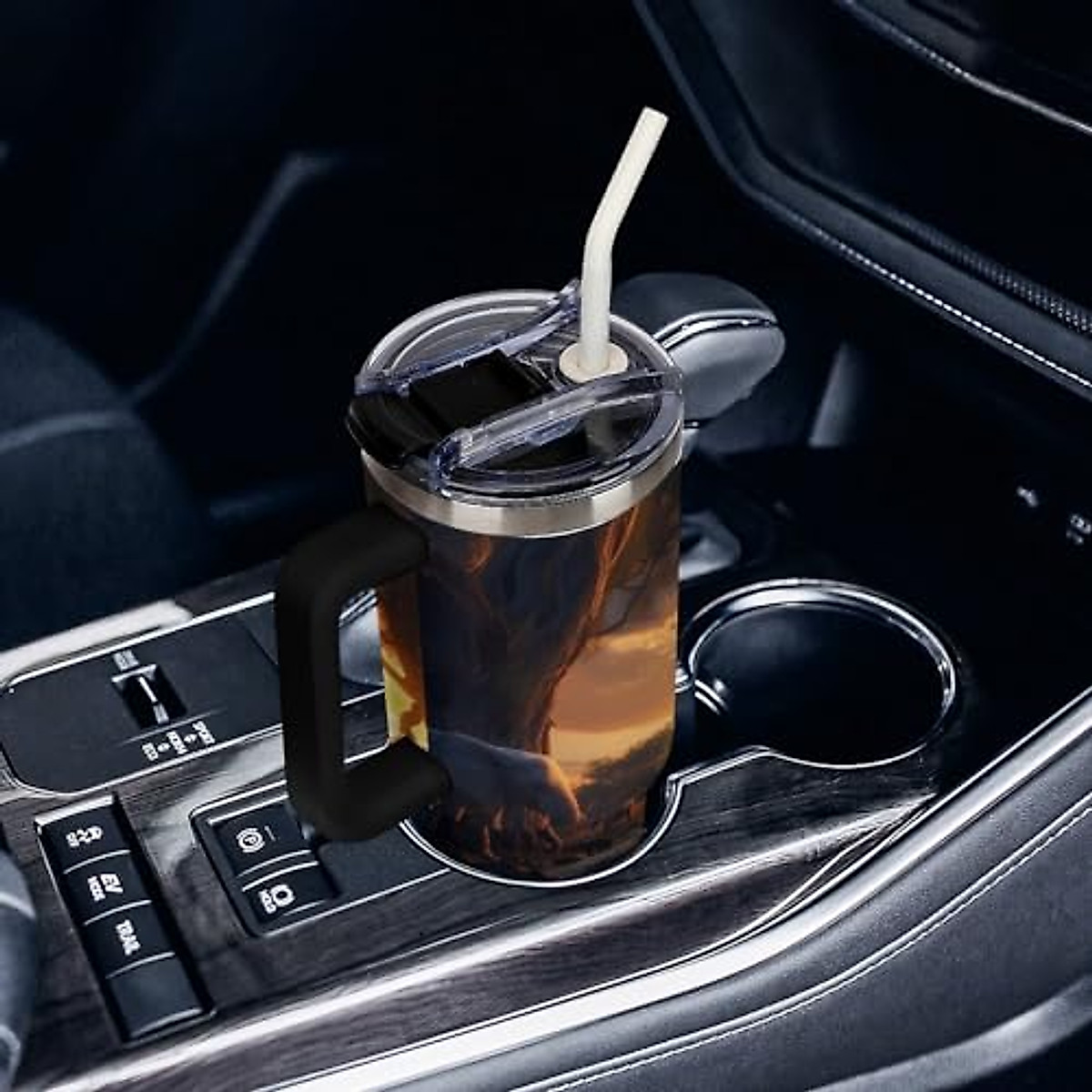 Elephants in Sunset Water Insulated Tumblers with Handle Stainless Steel Coffee Mug Funny Travel Cup with Lid Straw 40oz