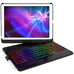 Keyboard Case for iPad 9th Generation,7 Color Backlight iPad Keyboard for 10.2-inch 9th /8th /7th /Air 3/Pro 10.5-inch,360° Rotatable Protective Cover with Apple Pencil Holder(Black)