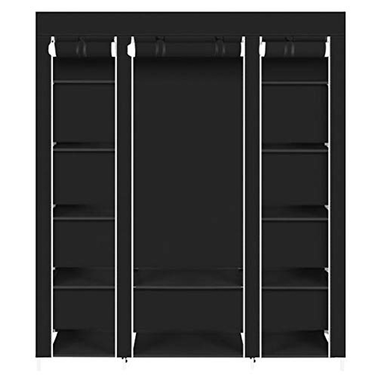 SoSo-BanTian1989 Metal Frame Portable Closets Fabric Wardrobe, Clothing Cabinet Storage Organizer with Dustproof Cover (Black)