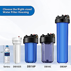 SimPure Whole House Water Filter Housing (DB10P), 10" x 4.5" Sediment Carbon Cartridge Universal Housing, Pre-Filtration System for Well and City Water, 1" NPT Port, Pressure Release
