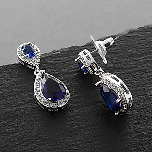Mariell Sapphire Cubic Zirconia Teardrop Earrings for "Something Blue" Bridal or September Birthstone