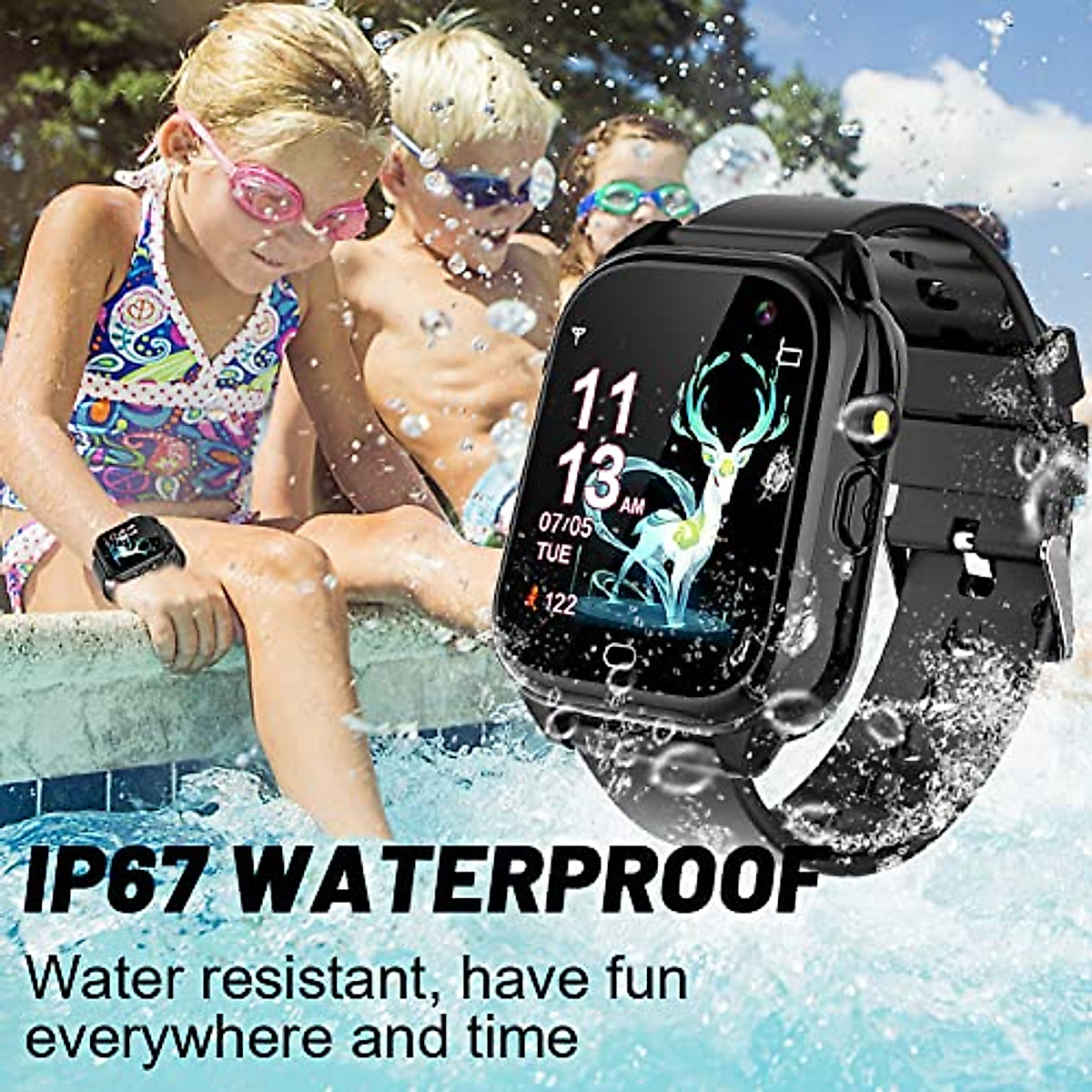 Waterproof Smart Watch for Kids 3-12 Years Boys Girls Learning Toys with 26 Puzzle Games Pedometer Camera Video Recording Music Player Alarm Timer HD Touchscreen Toddler Watch Birthday Gift
