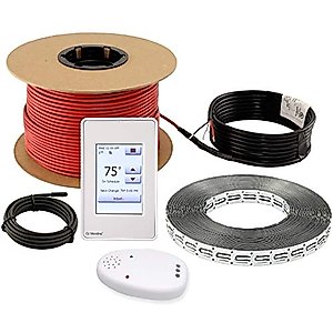 LuxHeat Floor Heating Cable Set, 80 Sqft - 120v Electric Radiant Floor Heating System Under Tile. Set Includes, Floor Heating Cable, Strapping, UDG4 OJ Microline Programmable Thermostat with GFCI