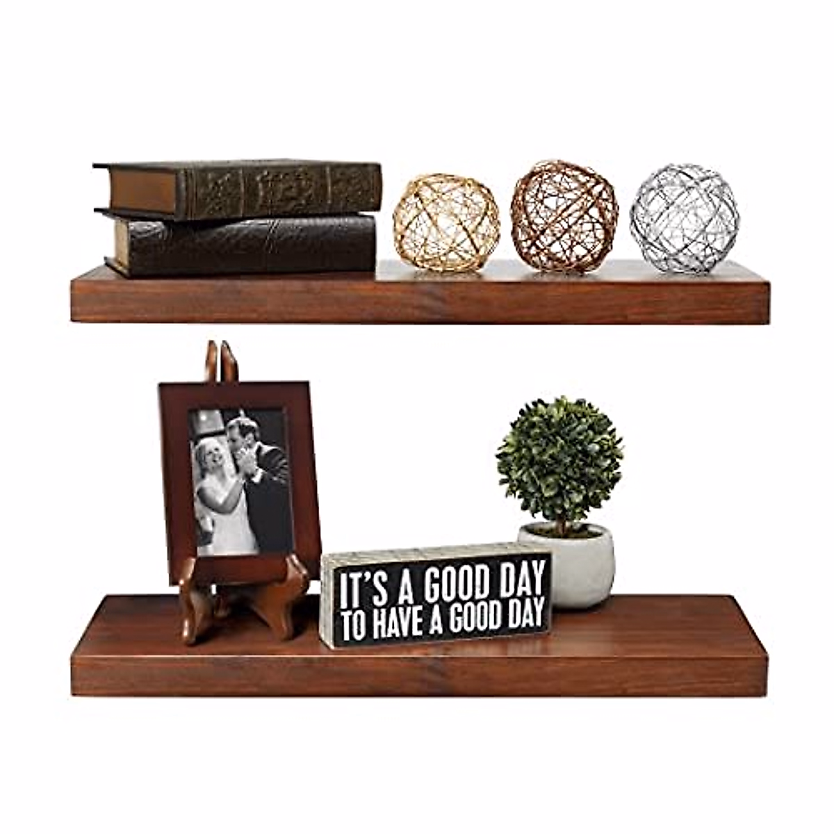 Mark One Home Goods Premium Floating Wood Shelf - Floating Wall Shelves, Hardware and Fasteners Included (2-Tier, 6 Inch Walnut)