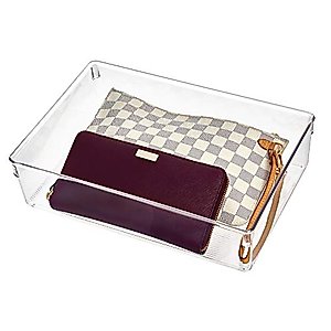 iDesign Linus Plastic Dresser and Vanity Organizer, Storage Bin for Bathroom, Bedroom, Office, Craft Room, Fridge, Freezer, Pantry, 12" x 9" x 3" , Clear