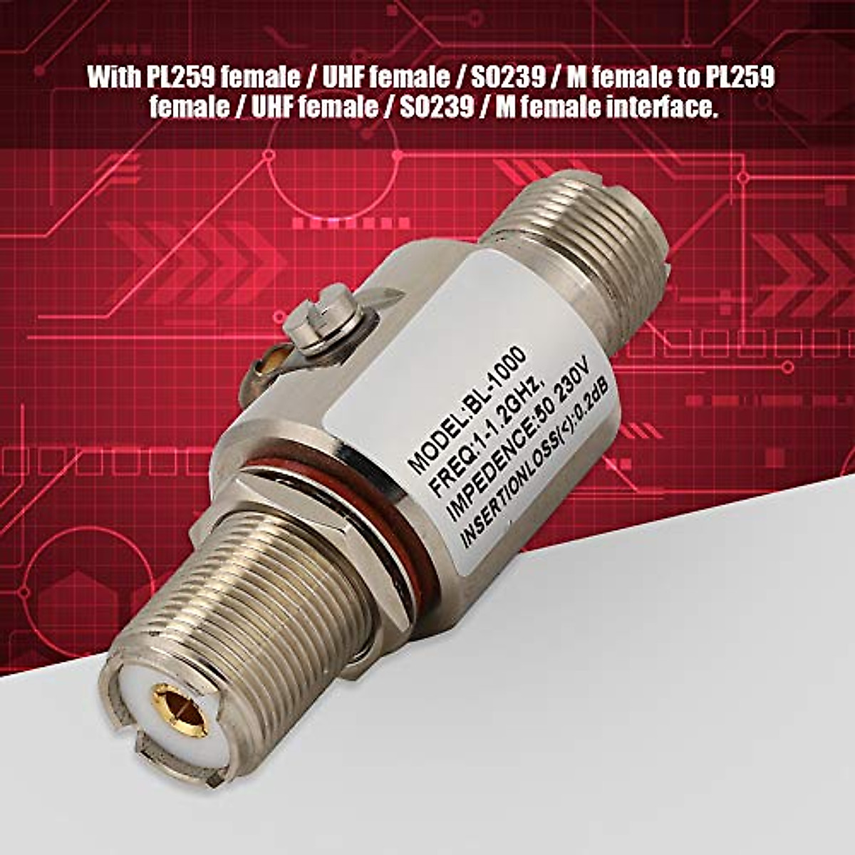 ASHATA Coax Surge Protector, BL-1000 1-1.2GHz 200W 50 Ohm Arrester with PL259 Female/UHF Female/SO239/M Female Interface