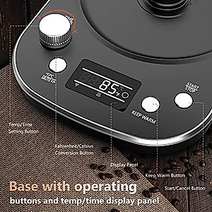 Nicebay Electric Gooseneck Kettle, Electric Kettle with Heating Base with Buttons and LED Display, Pure Stainless Steel Inner Electric Tea Kettle, 1200W Fast Heating, Pour Over Coffee Kettle, 0.8L