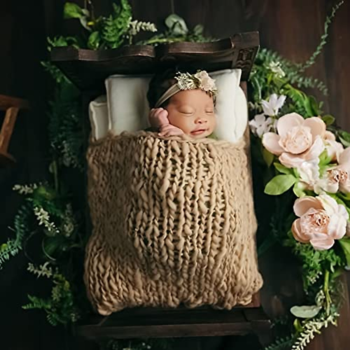 M&G House Newborn Wrap Baby Photography Wool Wrap Baby Photo Props Baskets Filler Rug(Light Tan)