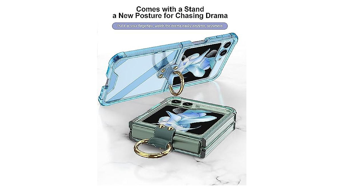 TECHY for Samsung Z Flip 5 Case with Ring Stand, Galaxy Z Flip 5 Clear ...